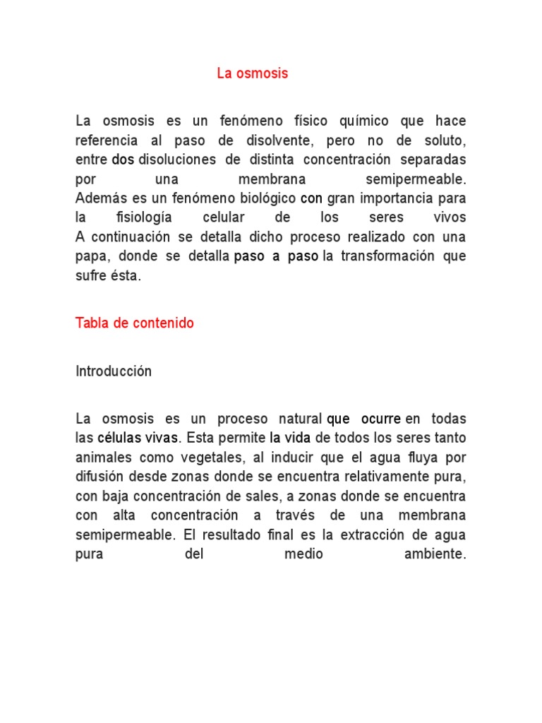 La Osmosis | PDF | Ósmosis | Agua