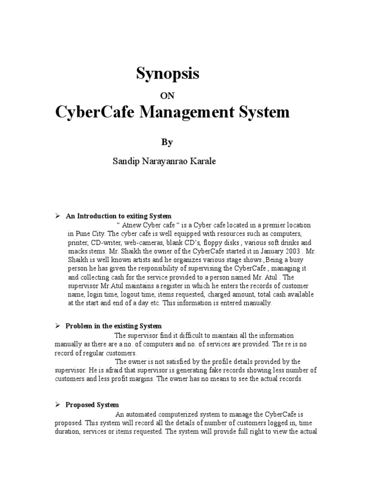 Cyber Cafe Synop | Download Free PDF | Server (Computing) | User (Computing)