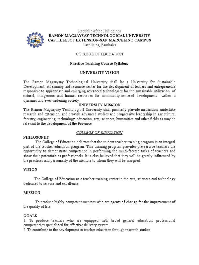 Practice Teaching Course Syllabus | PDF | Mentorship | Teachers