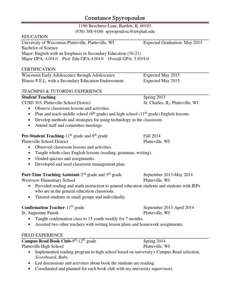 Connie's Resume | PDF | Homework | Secondary School