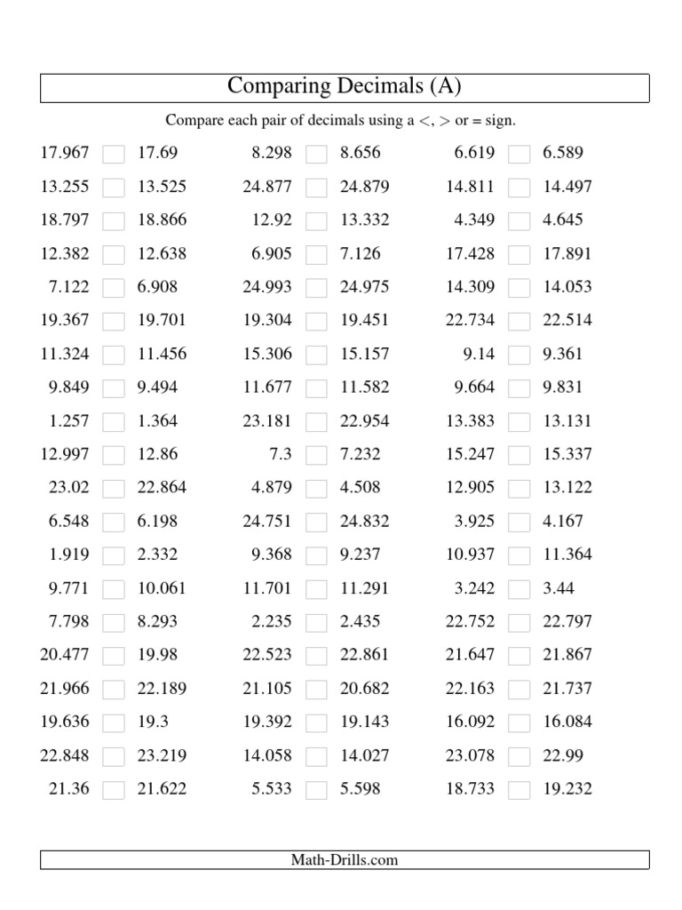 Comparing Decimals Thousandths Tight All | PDF | Business