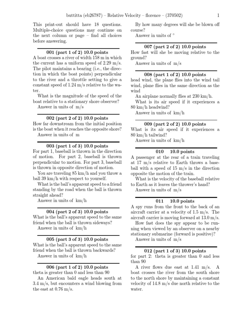 Relative Velocity Problems | PDF | Speed | Wound