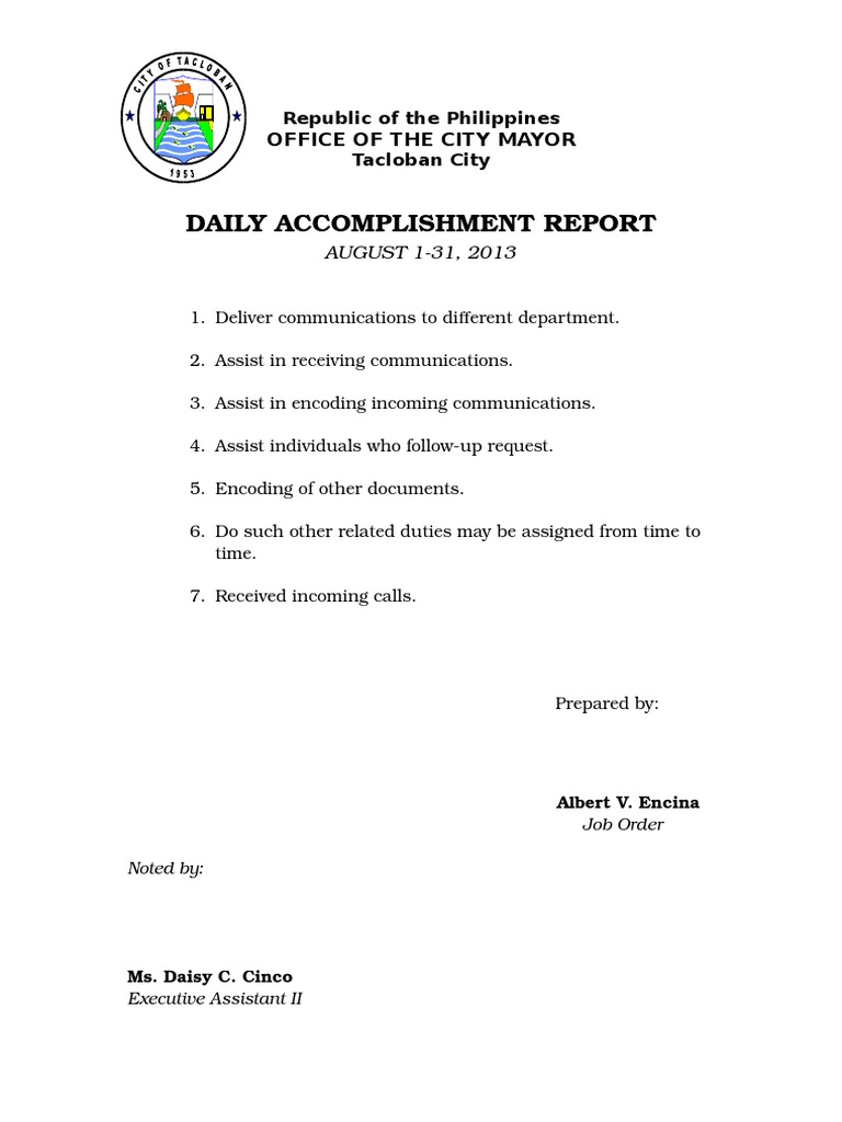 Daily Accomplishment Report: Office of The City Mayor | PDF