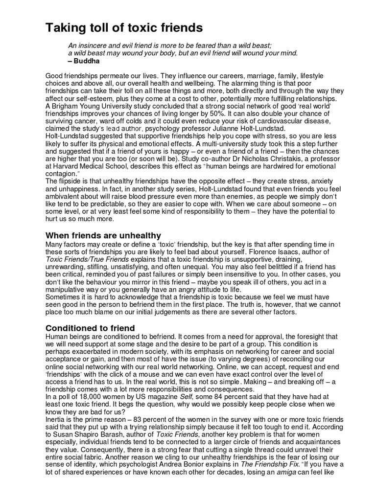 Toxic Friends | PDF | Friendship | Happiness
