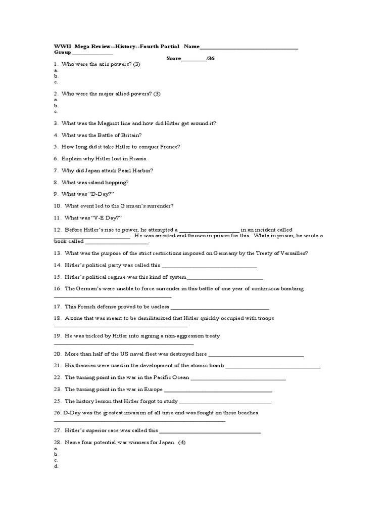 WWII History Mega Review Questions | PDF | History