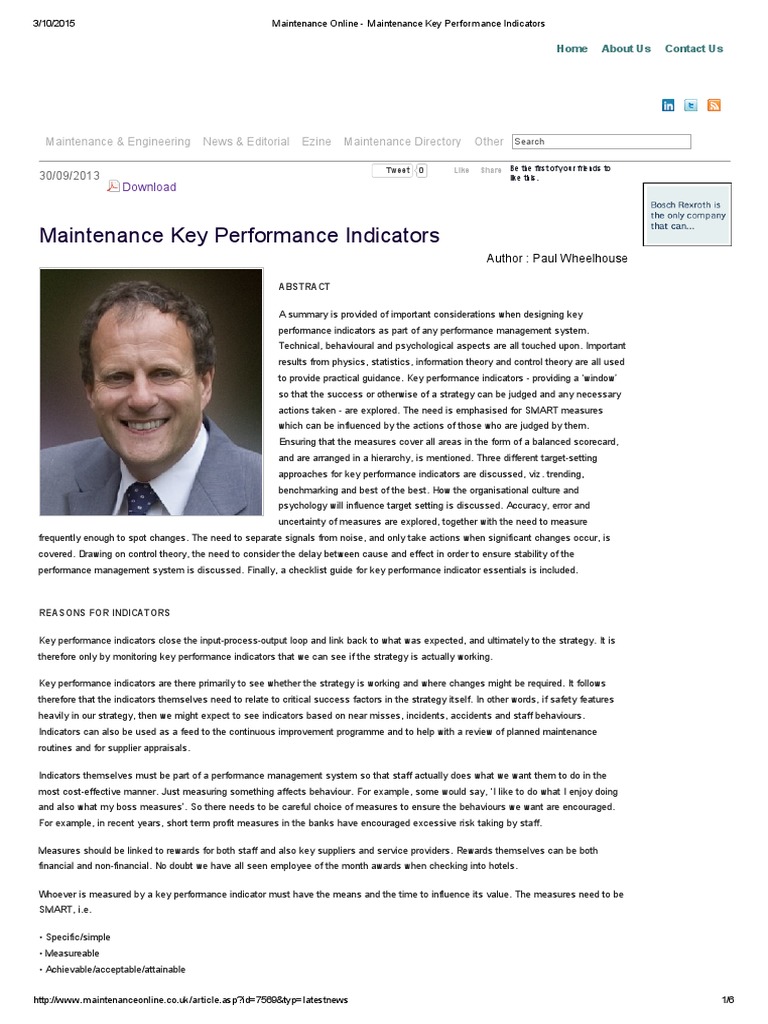 Maintenance Key Performance Indicators: Download | PDF | Observational ...
