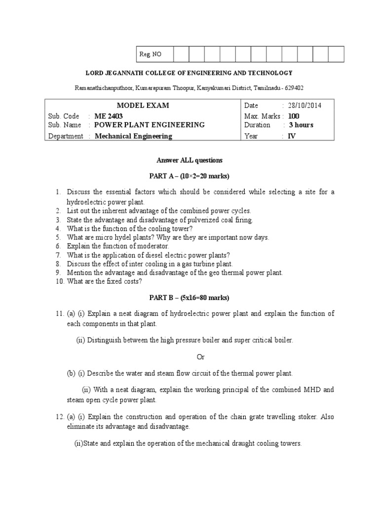 Model Exam: Lord Jegannath College of Engineering and Technology | PDF ...
