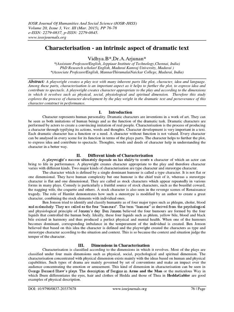 Understanding Characterisation in Drama | PDF