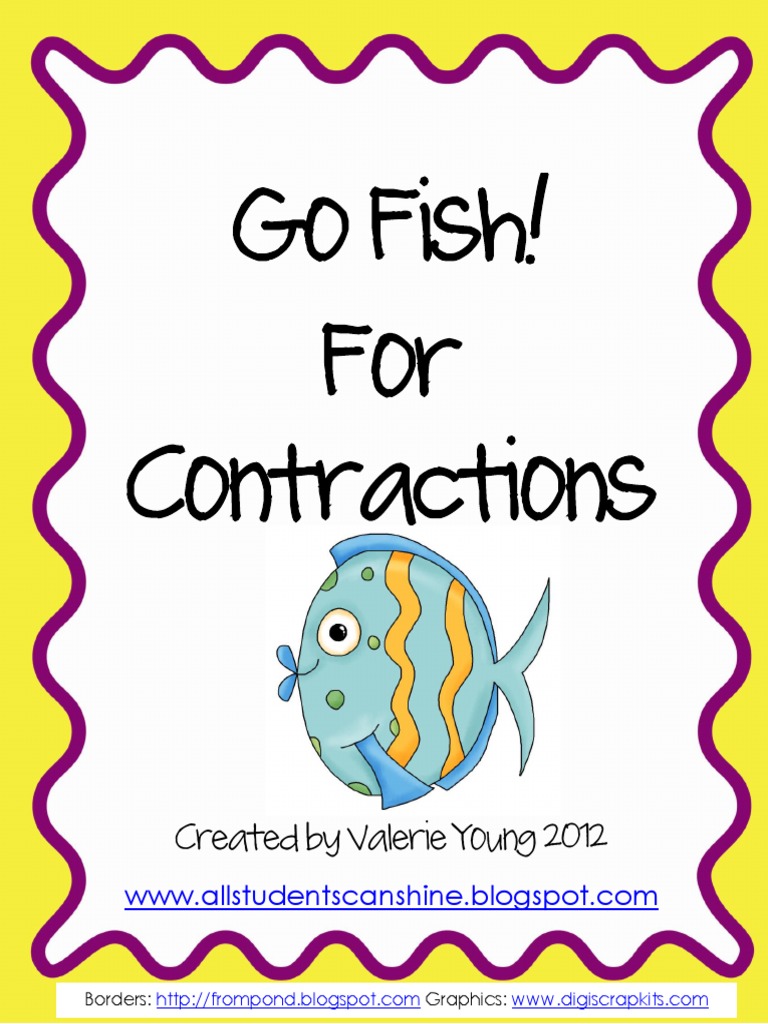 Go Fish! For Contractions: Created by Valerie Young 2012 | PDF | Games ...