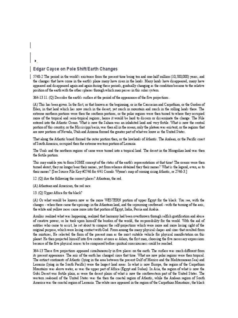 Edgar Cayce On Pole Shift Earth Changes Download Free Pdf Atlantis