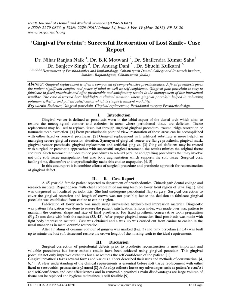 Gingival Porcelain': Successful Restoration of Lost Smile - Case Report ...