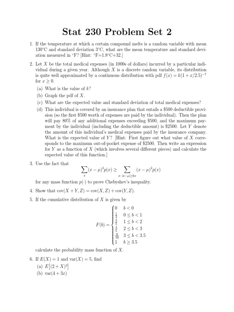 Stat 230 Problem Set 2 | PDF | Probability Distribution | Probability Density Function