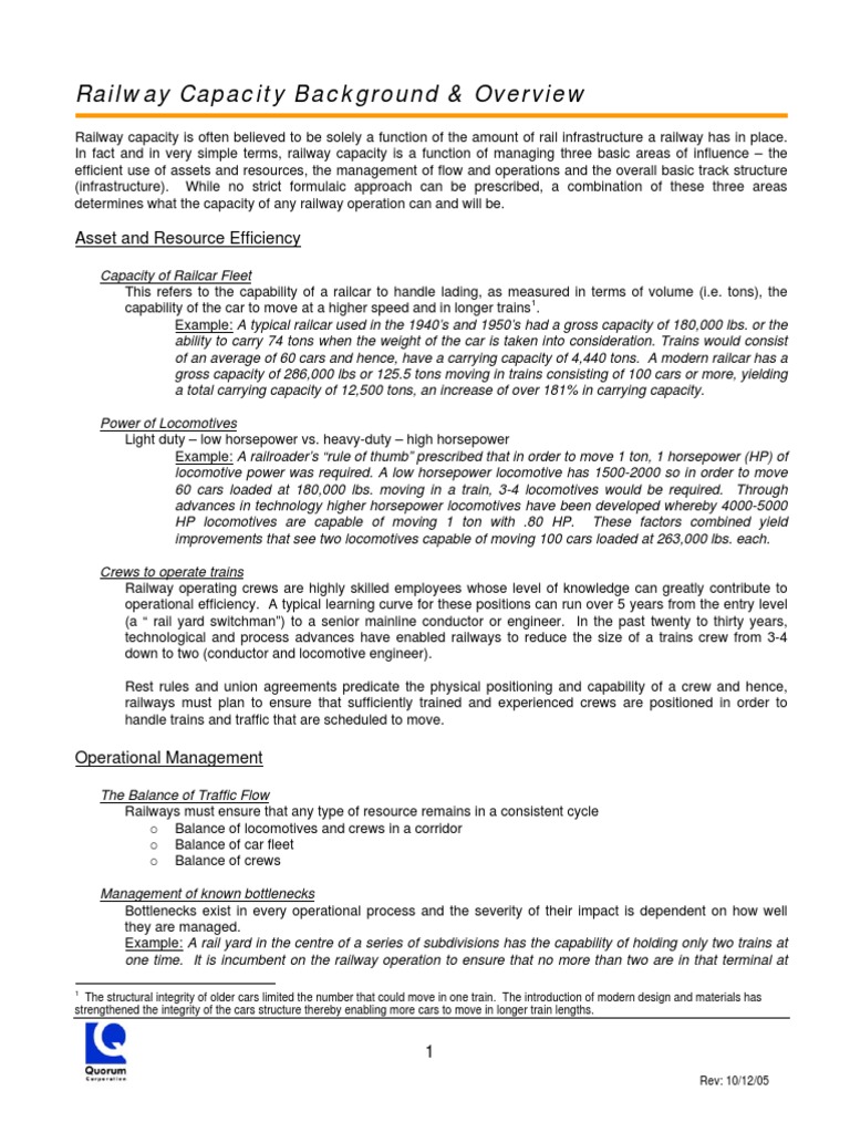 Railway Capacity Overview | PDF | Rail Transport | Track (Rail Transport)