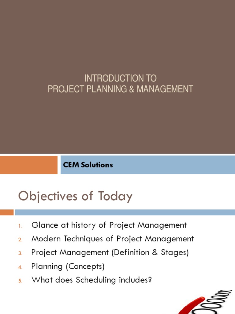 Introduction To Project Planning & Management: CEM Solutions | PDF ...