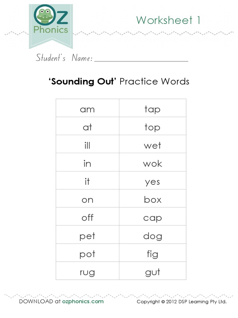 Oz Phonics Worksheet 1 Pdf