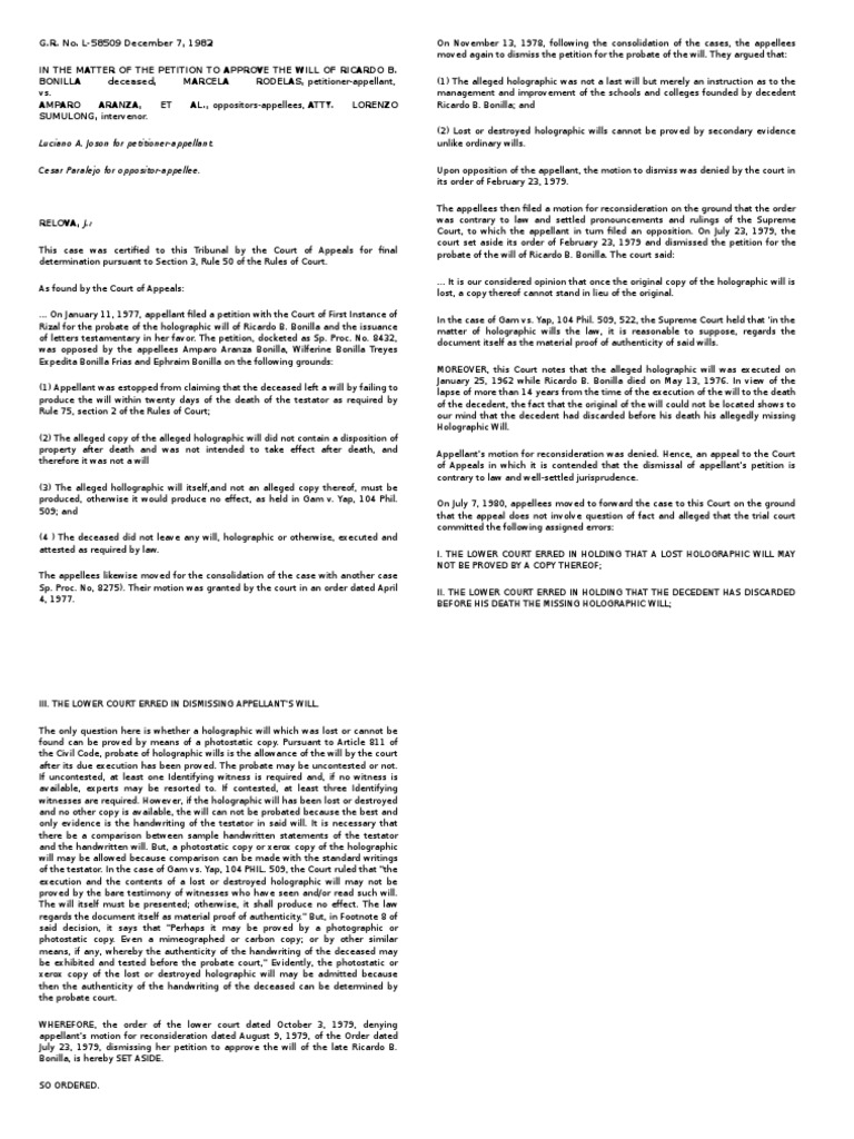 Evidence Compiled Cases | PDF | Certiorari | Will And Testament