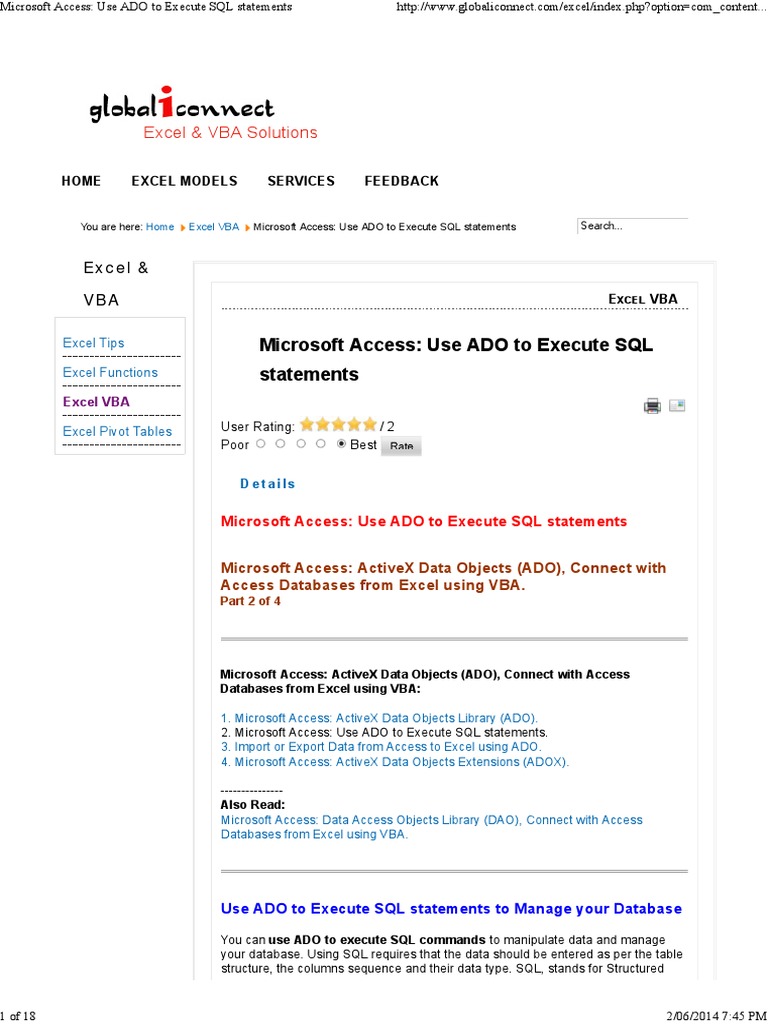 Microsoft Access Use Ado To Execute Sql Statements Pdf Microsoft Access Microsoft Excel 