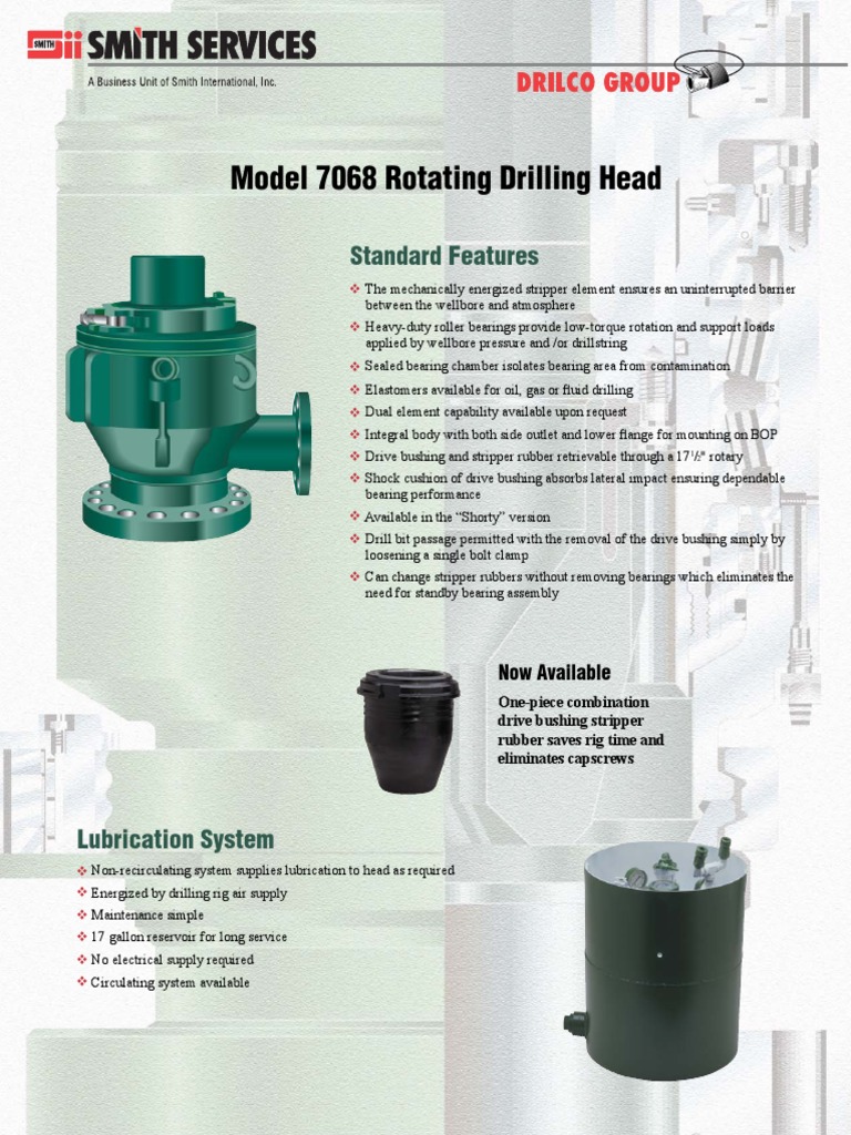 Model 7068 Rotating Drilling Head: Standard Features | PDF | Bearing ...