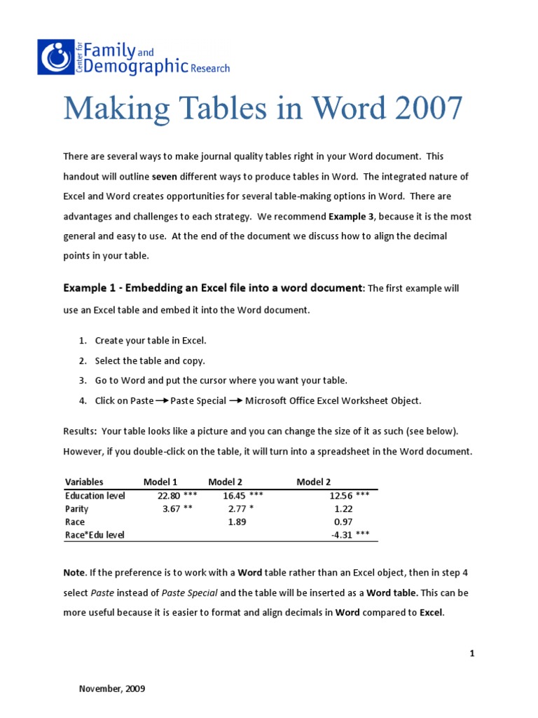 Creating Journal Quality Tables in Word | PDF | Microsoft Excel ...