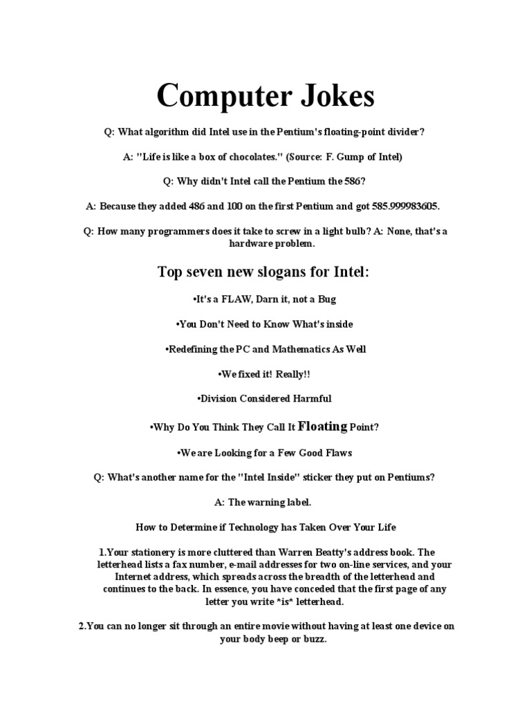 Computer Jokes: Top Seven New Slogans For Intel | PDF | Intel | Office ...
