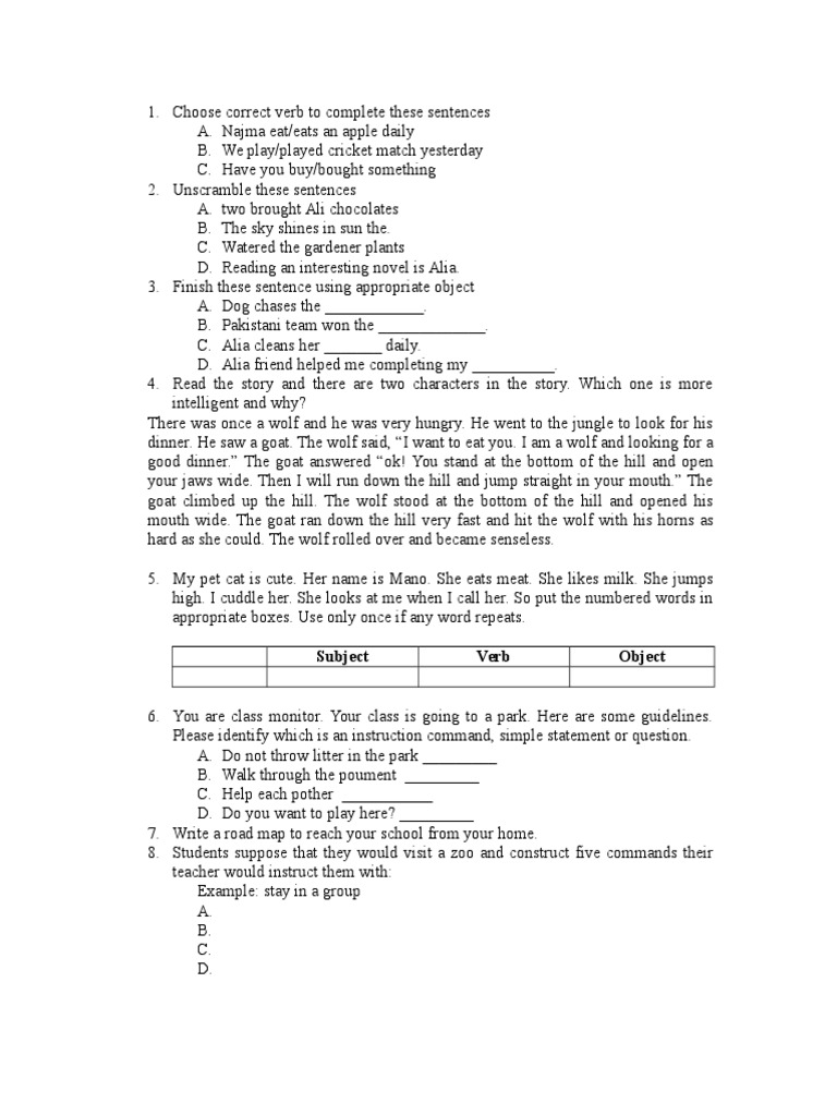 Choose Correct Verb To Complete These Sentences | PDF | Language Arts ...
