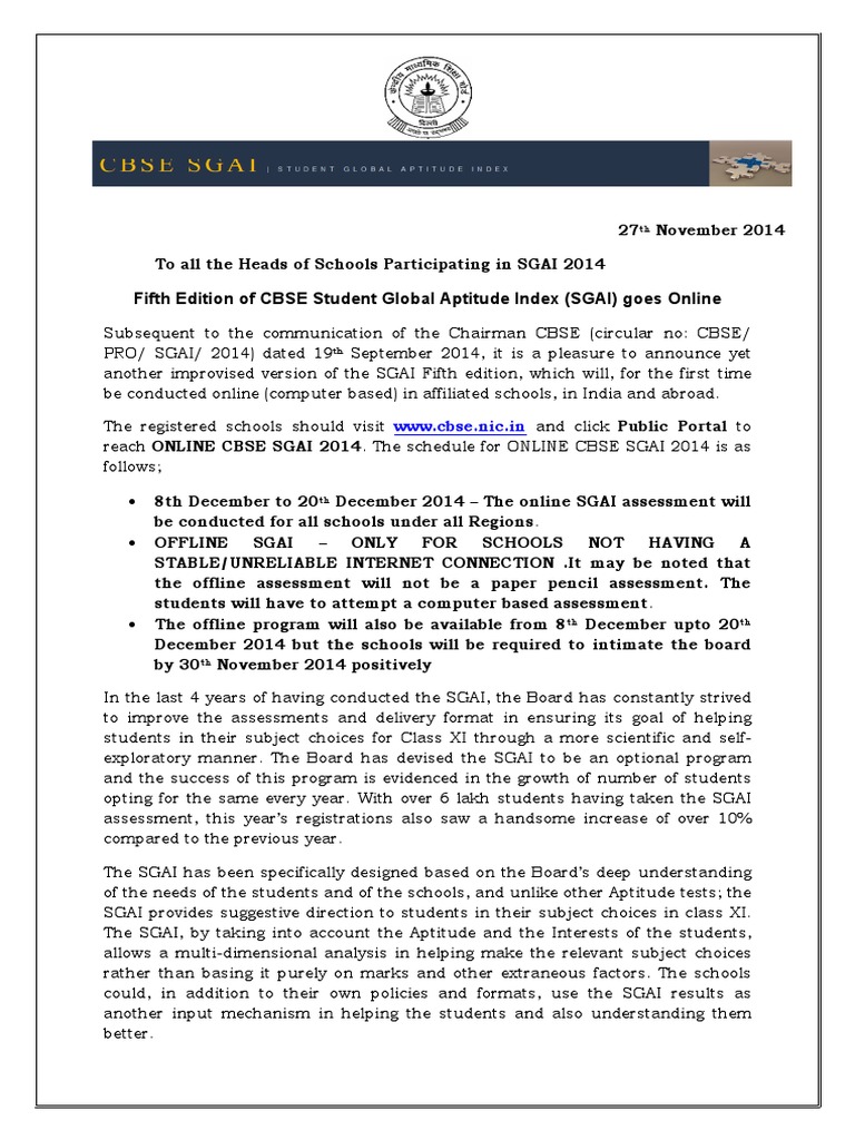 Fifth Edition of CBSE Student Global Aptitude Index (SGAI) Goes Online ...