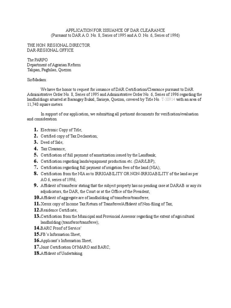 DAR Clearance Application Process | PDF
