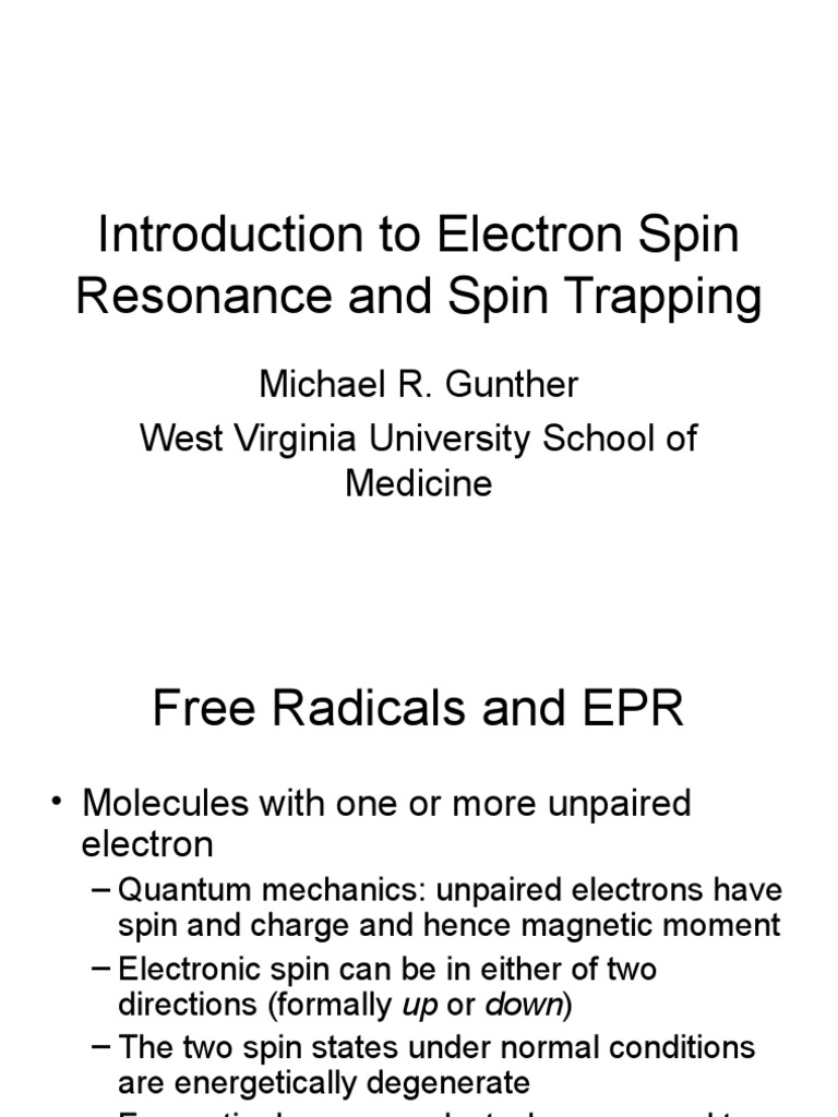 Introduction To Electron Spin Resonance and Spin Trapping: Michael R ...