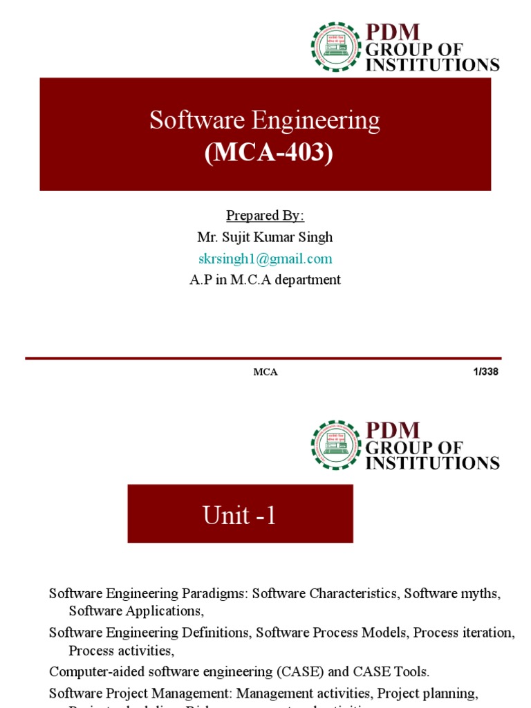 MCA Software Engg Unit 1 PPT 1 | PDF | Software Development Process | Component Based Software ...