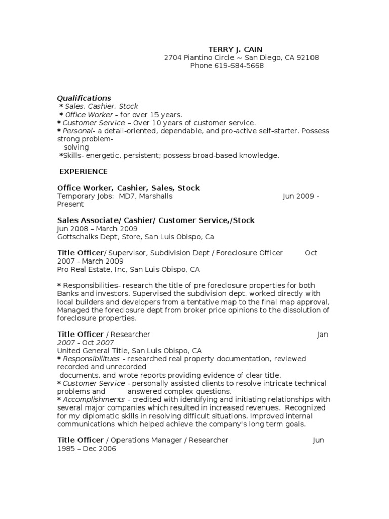 Terry J. Resume 1 | PDF | Foreclosure | Business