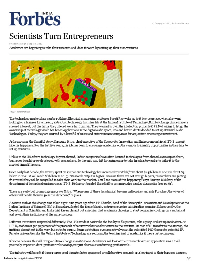 Forbes India Magazine - Scientists Turn Entrepreneurs | PDF | Business