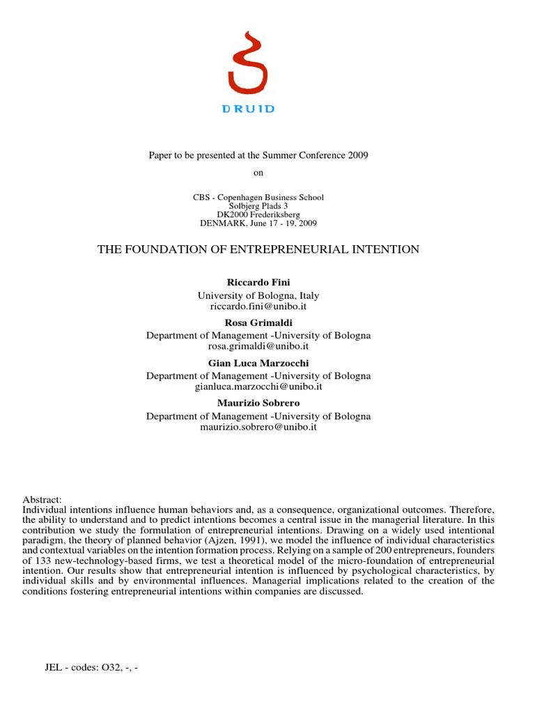 Foundation of EI | PDF | Intention | Entrepreneurship