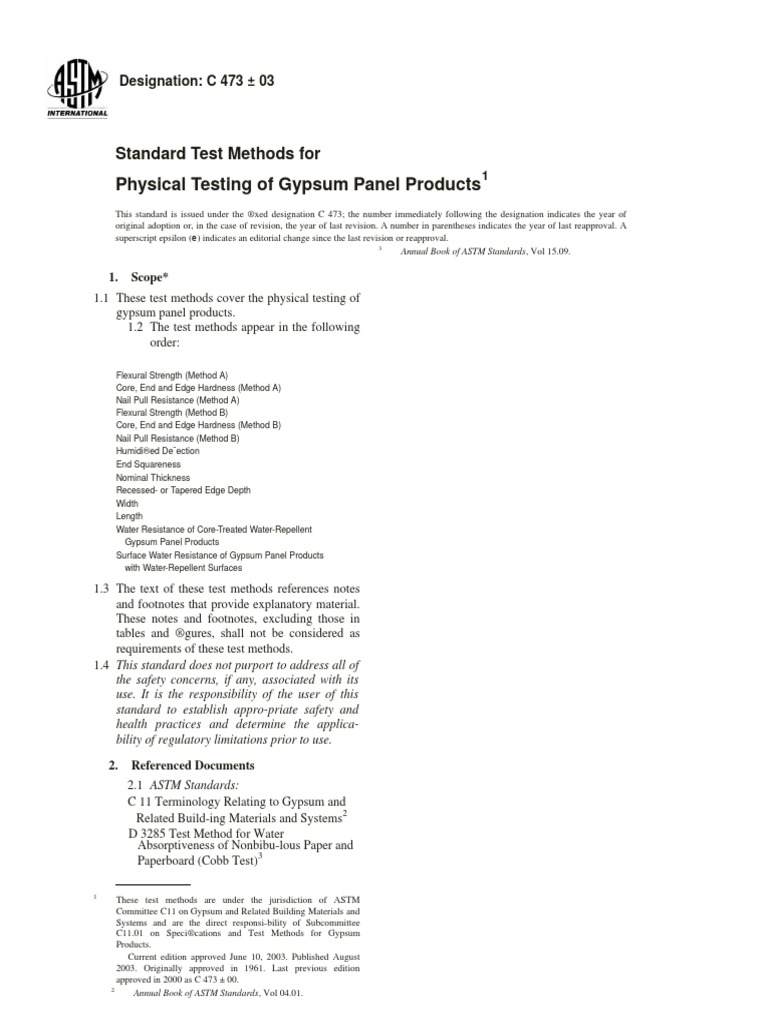 Astm C473 - 03 | PDF | Hardness | Teaching Mathematics