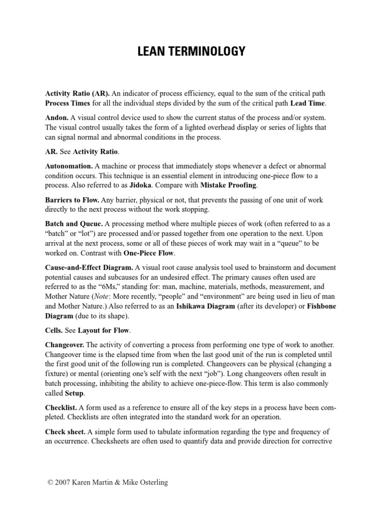 Lean Terminology: © 2007 Karen Martin & Mike Osterling | PDF | Business ...