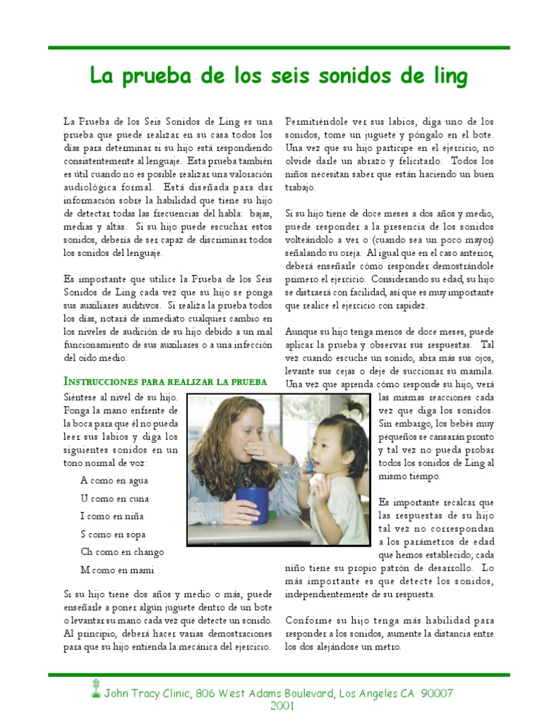 Prueba Ling: Detección Auditiva Infantil | PDF | Escuchando | Sonido