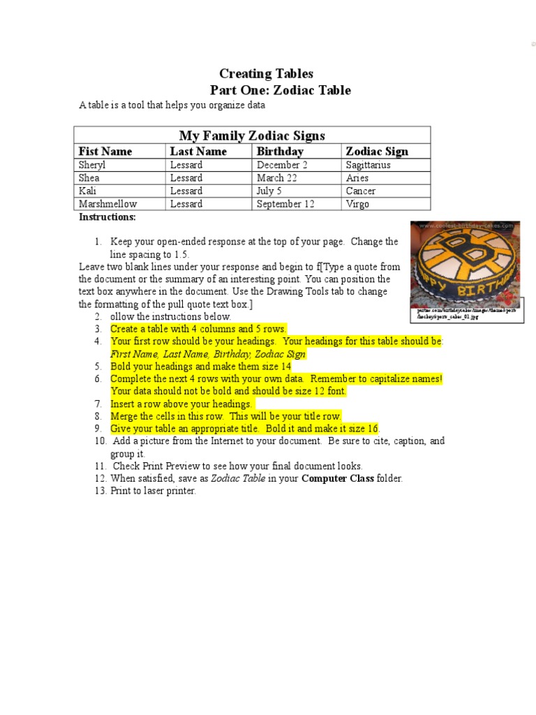 Zodiac Table Creation Guide | PDF | Career & Growth
