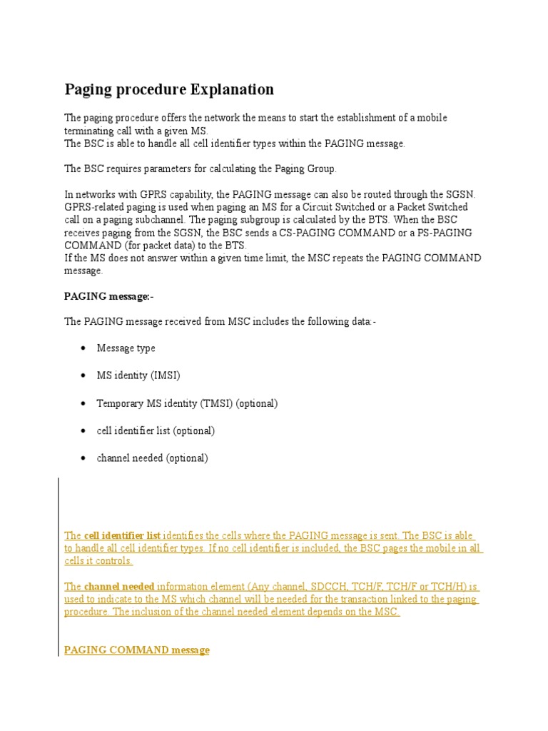 Paging Procedure Explanation | PDF | Networking Standards ...