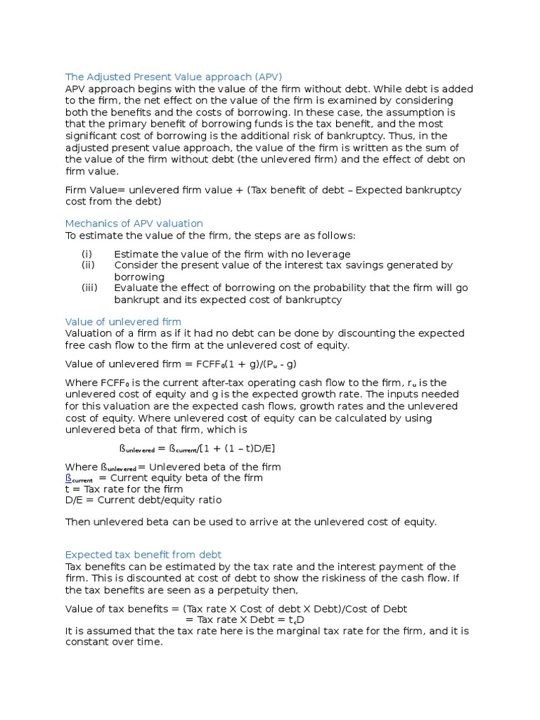 An Overview of the Adjusted Present Value (APV) Approach for Valuing ...