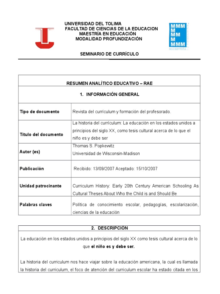 Formato Rae - Maestría | PDF | Plan de estudios | Pedagogía