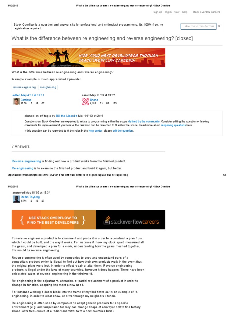 What Is The Difference Between Re-Engineering and Reverse Engineering - Stack Overflow | PDF ...