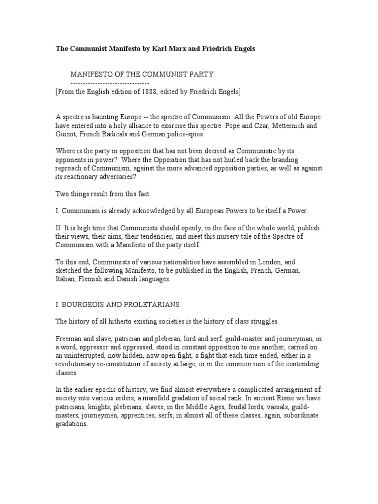 The Communist Manifesto by Karl Marx and Friedrich Engels | PDF ...