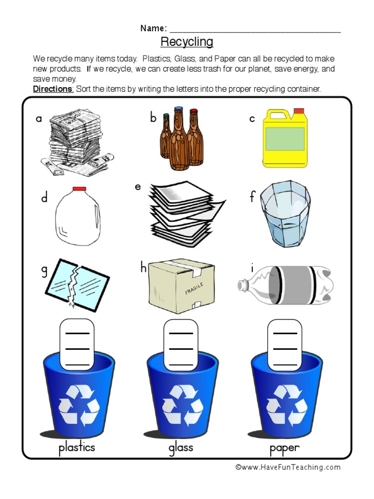 Recycling Worksheet 1 | PDF | Art | Science & Mathematics