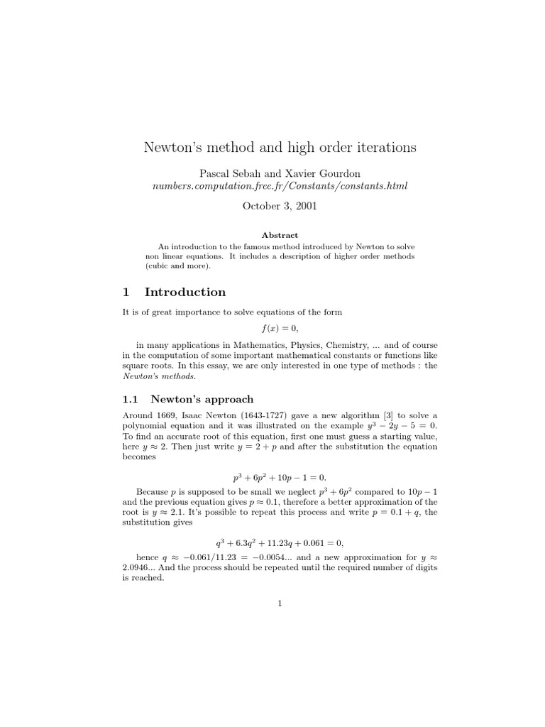 Newton's Method and High Order Iterations | PDF | Algorithms | Equations