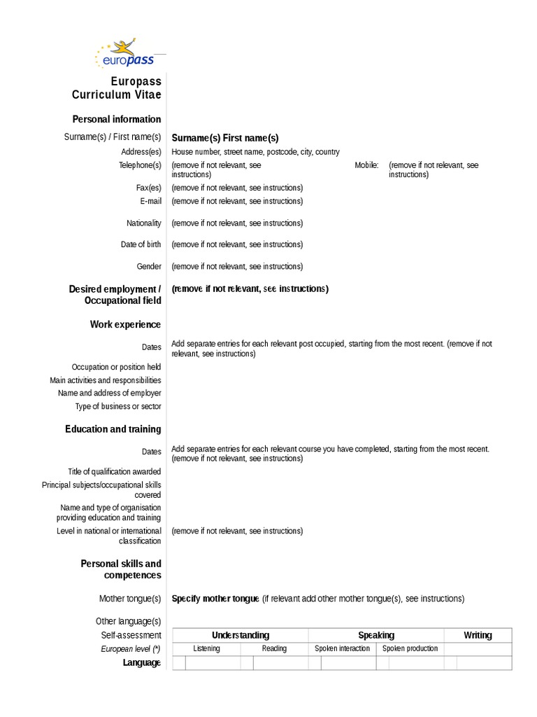 Model CV Curriculum Vitae European Engleza | PDF | Competence (Human ...