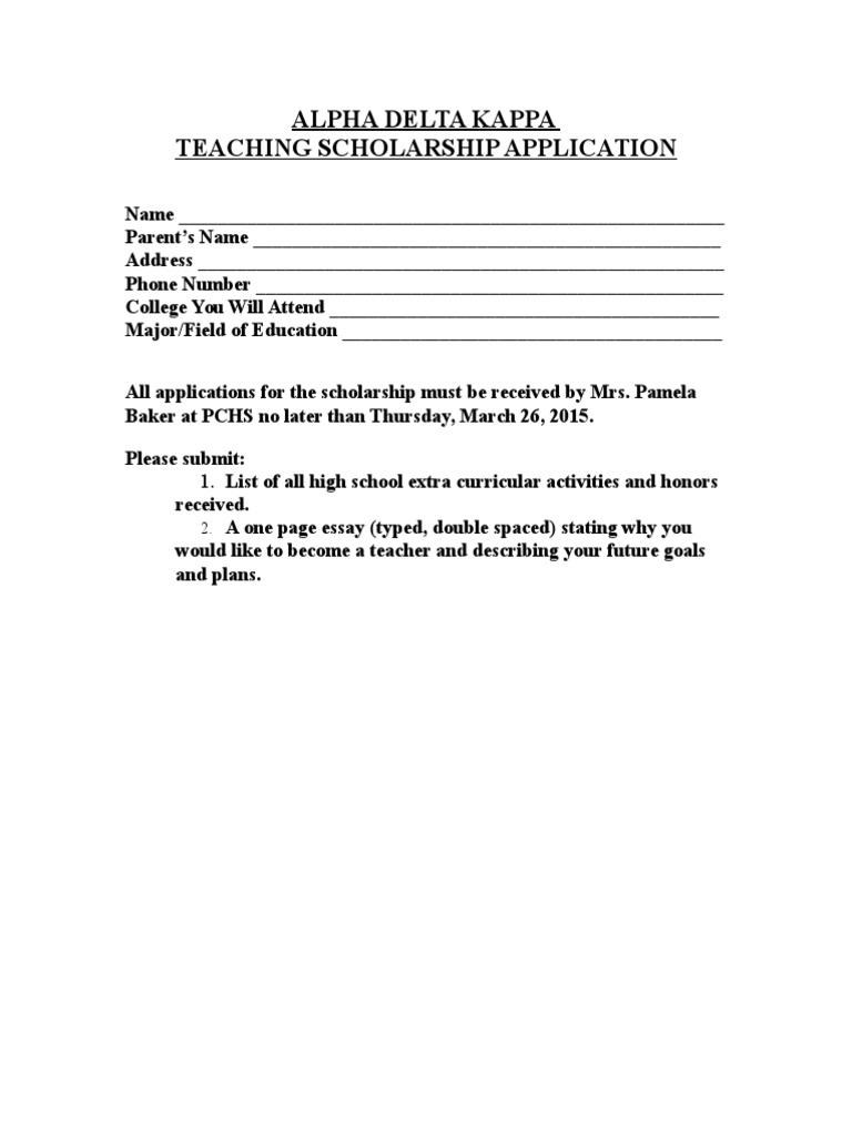 Alpha Delta Kappa Teaching Scholarship Application: 1. List of All High ...