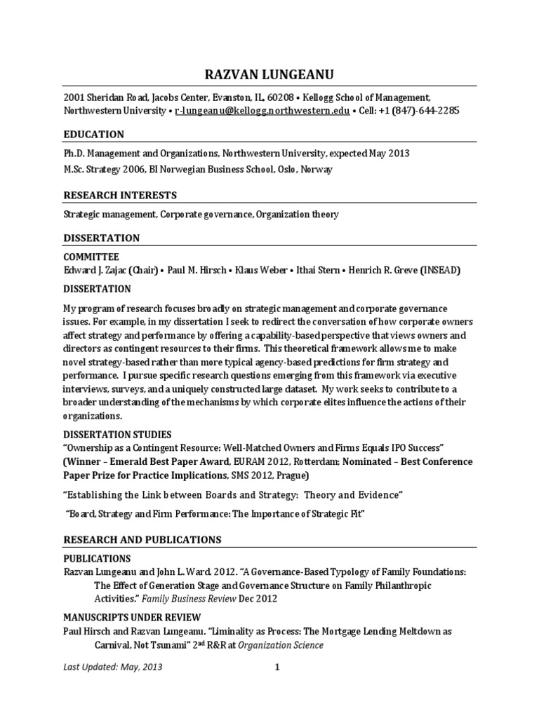 Razvan Lungeanu CV - May 2013 | PDF | Corporate Governance | Strategic ...