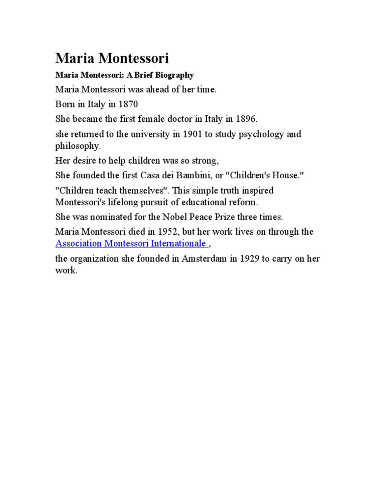 Maria Montessori Biography | PDF
