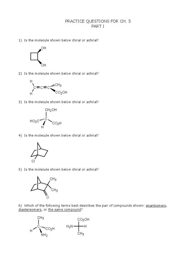 Stereochemistry Practice Questions | PDF | Chirality (Chemistry ...