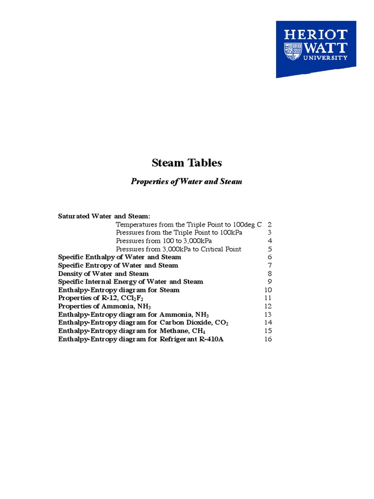 Steam Tables for Water and Steam Properties | PDF | Enthalpy | Steam