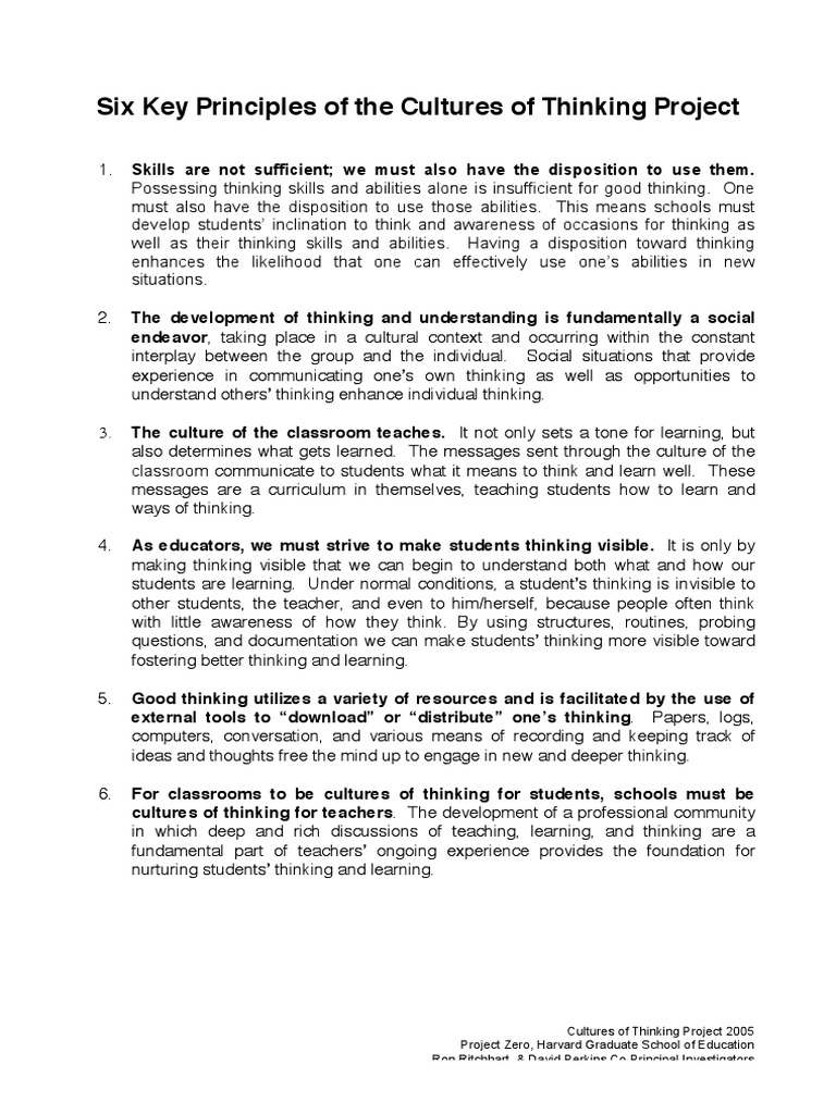Key Principles of Cultures of Thinking | PDF | Thought | Intelligence
